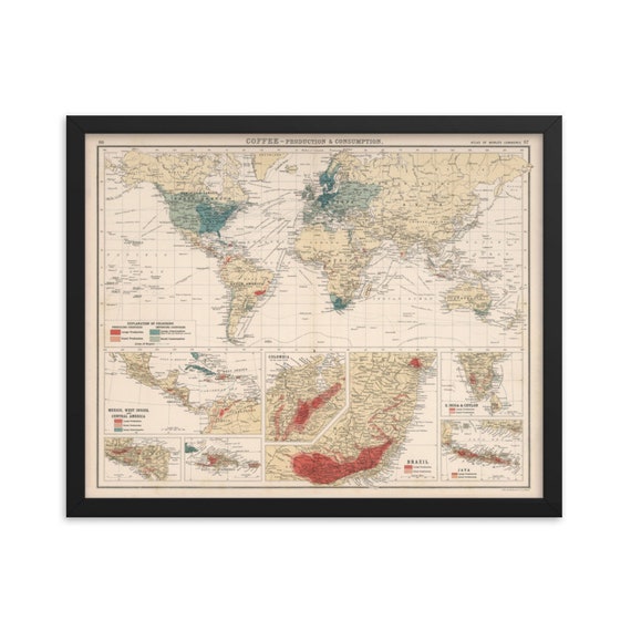 Old Coffee Farming & Consumption World Map 1907 Vintage - Etsy