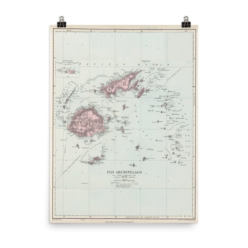 Old Fiji Map 1904 Vintage Viti Levu and Vanua Levu Vertical | Etsy