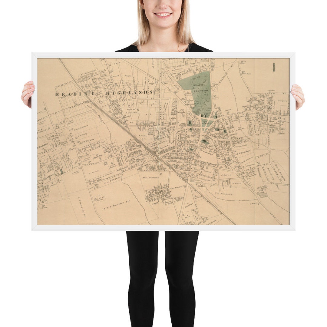 Old Reading Ma Map (1875) Vintage Massachusetts Bay Colony Settlements ...