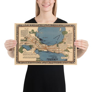 Old Madison WI Map (1924) Vintage Wisconsin Capital City Atlas Poster ...