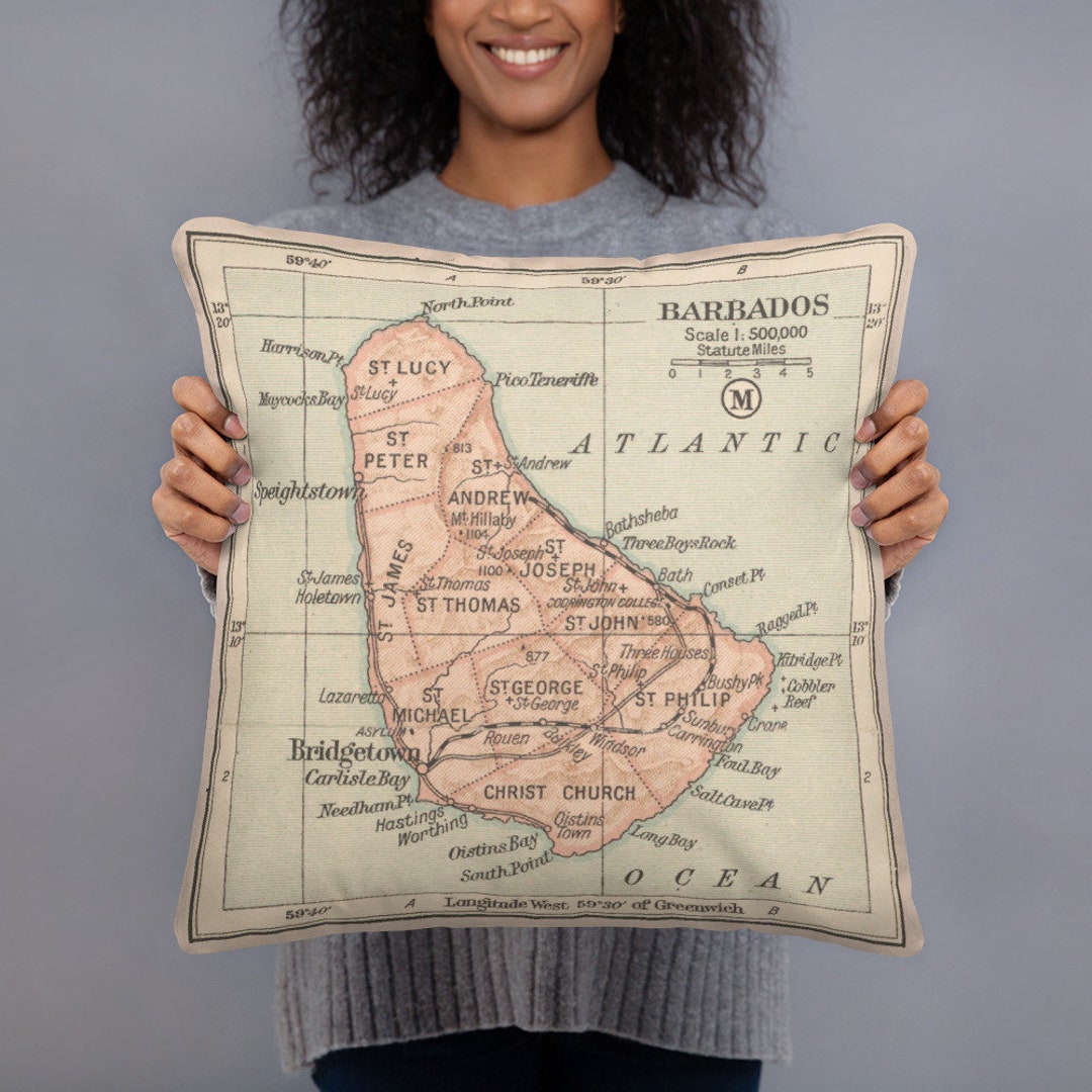 Old Barbados Map (1919) Vintage Barbadian Island Atlas Basic Pillow - Etsy
