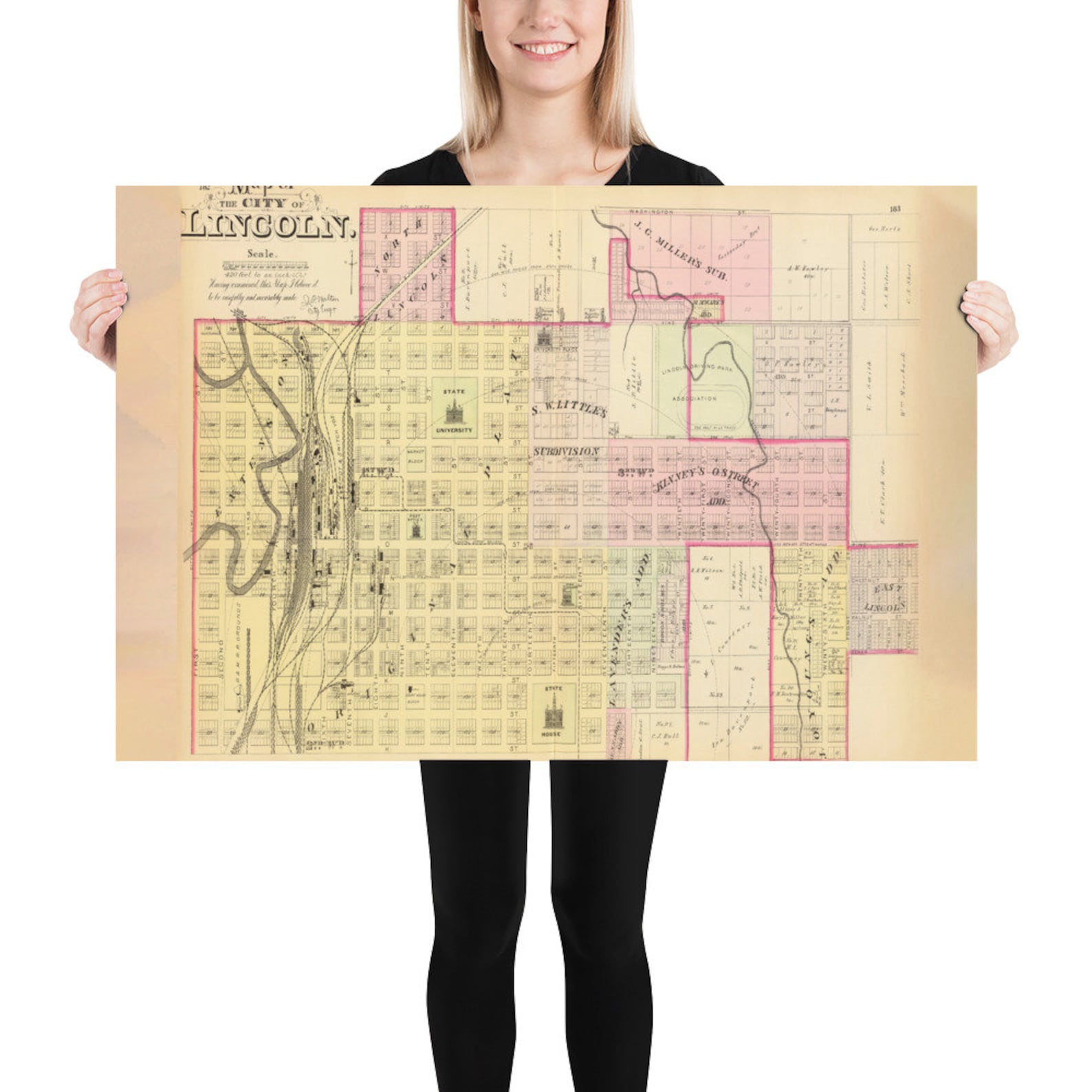 Old Lincoln NE Map (1885) Vintage Nebraska Capital City & Street Atlas ...