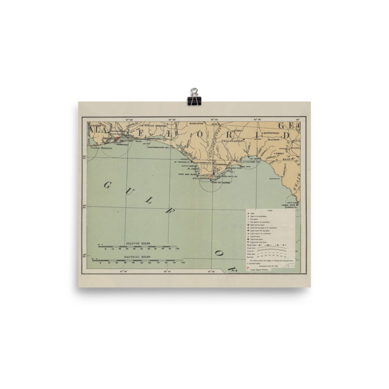 Old Florida Panhandle Lighthouse Map 1898 West FL Nautical - Etsy