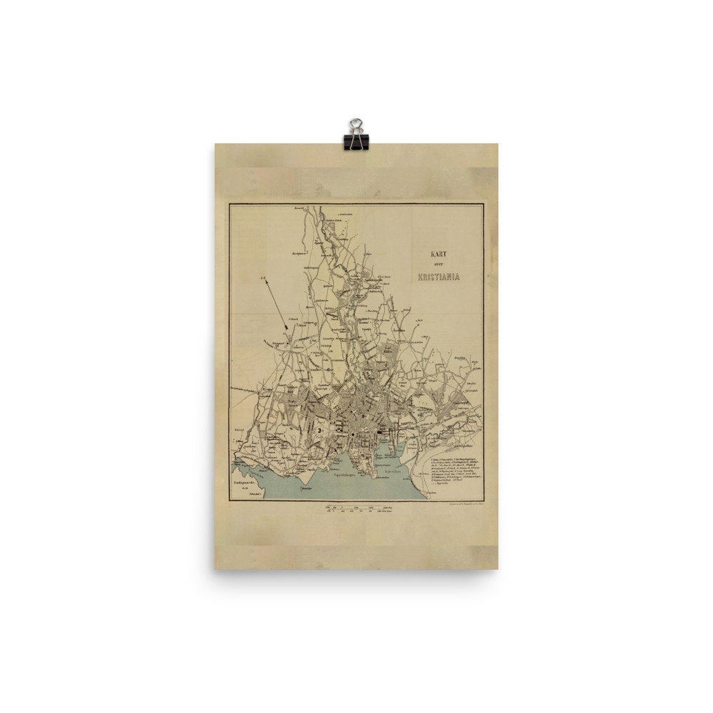 Old Oslo Norway Map (1881) Vintage Norwegian Capital City Atlas Poster ...
