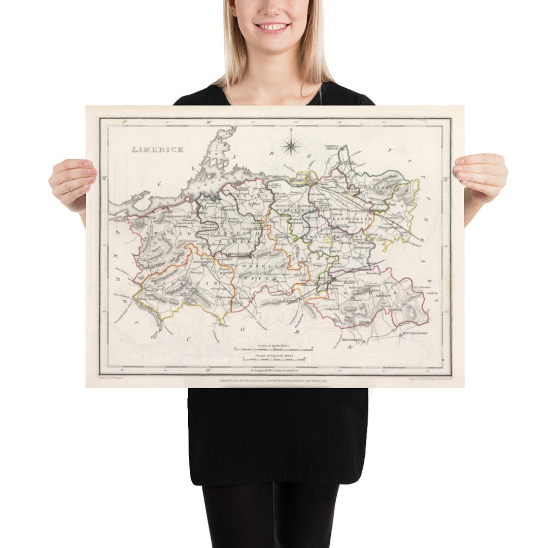 Old Limerick County Ireland Map (1846) Vintage Contae Luimnigh Atlas ...
