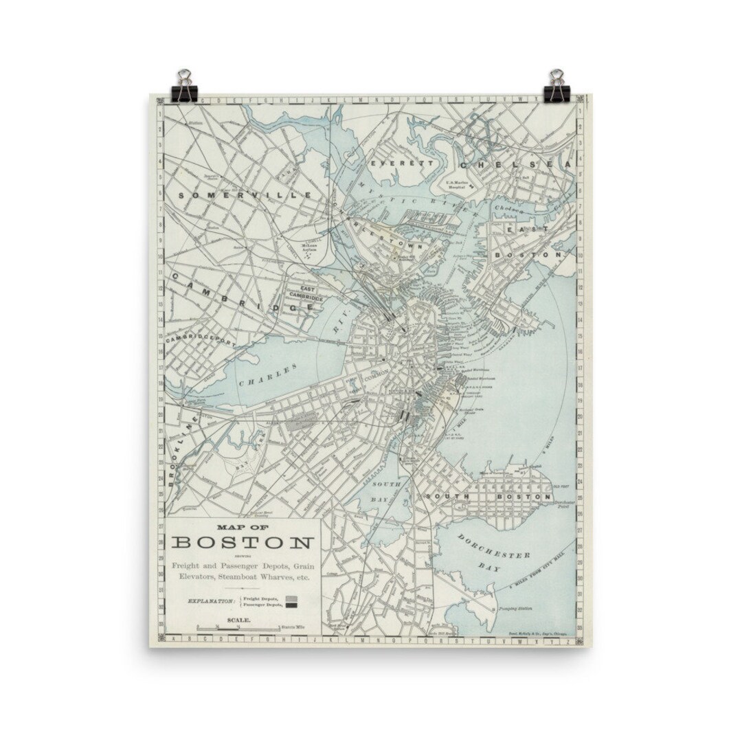 Old Boston Map (1889) Vintage Beantown Massachusetts Atlas Poster - Etsy