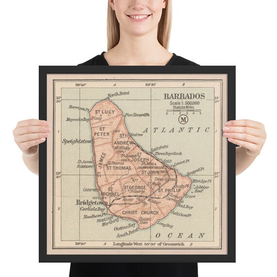 Old Barbados Map 1919 Vintage Barbadian Island Atlas Framed | Etsy