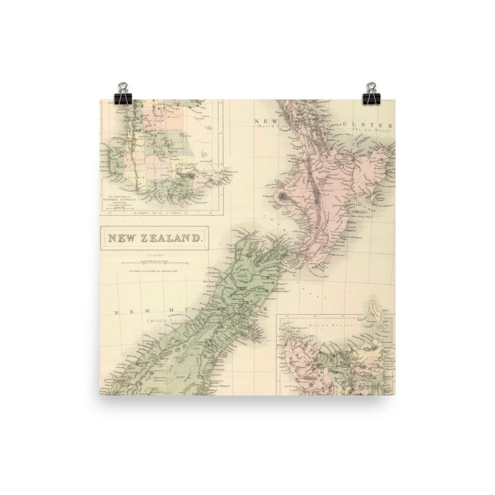 New Zealand Vintage Map Reproduction. Antique New Zealand Atlas and ...