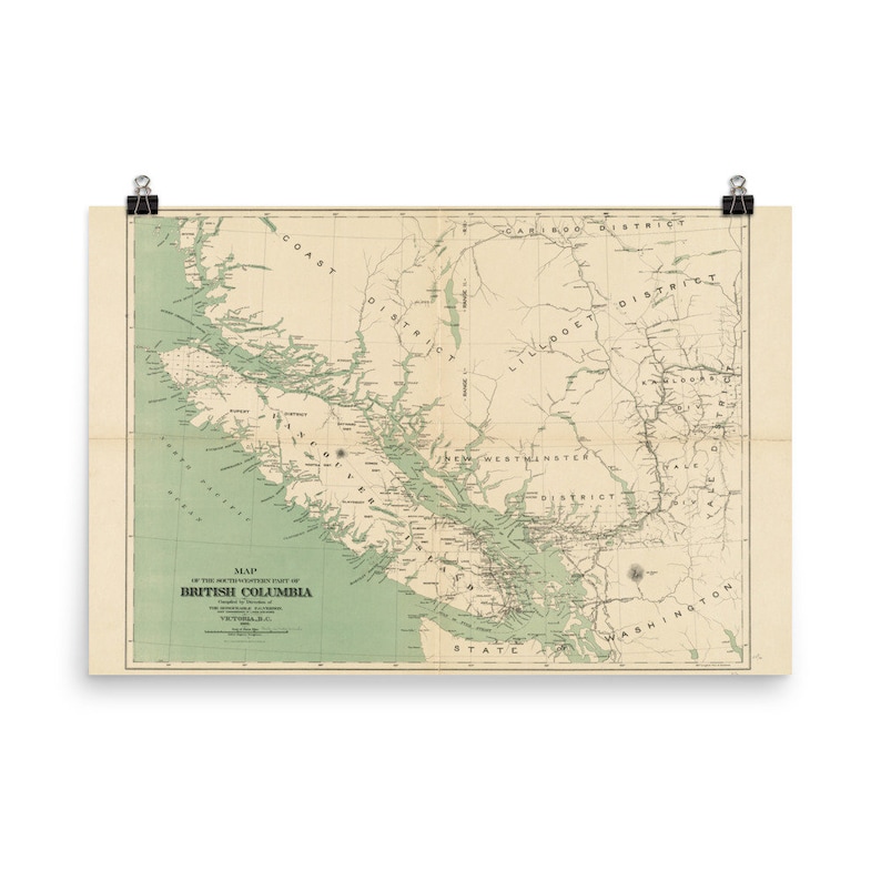 Old Vancouver Island Map 1892 Vintage British Columbia Atlas | Etsy