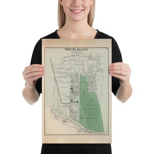 Old Fort Hamilton NY Map (1873) Vintage Brooklyn NY Neighborhood Atlas ...