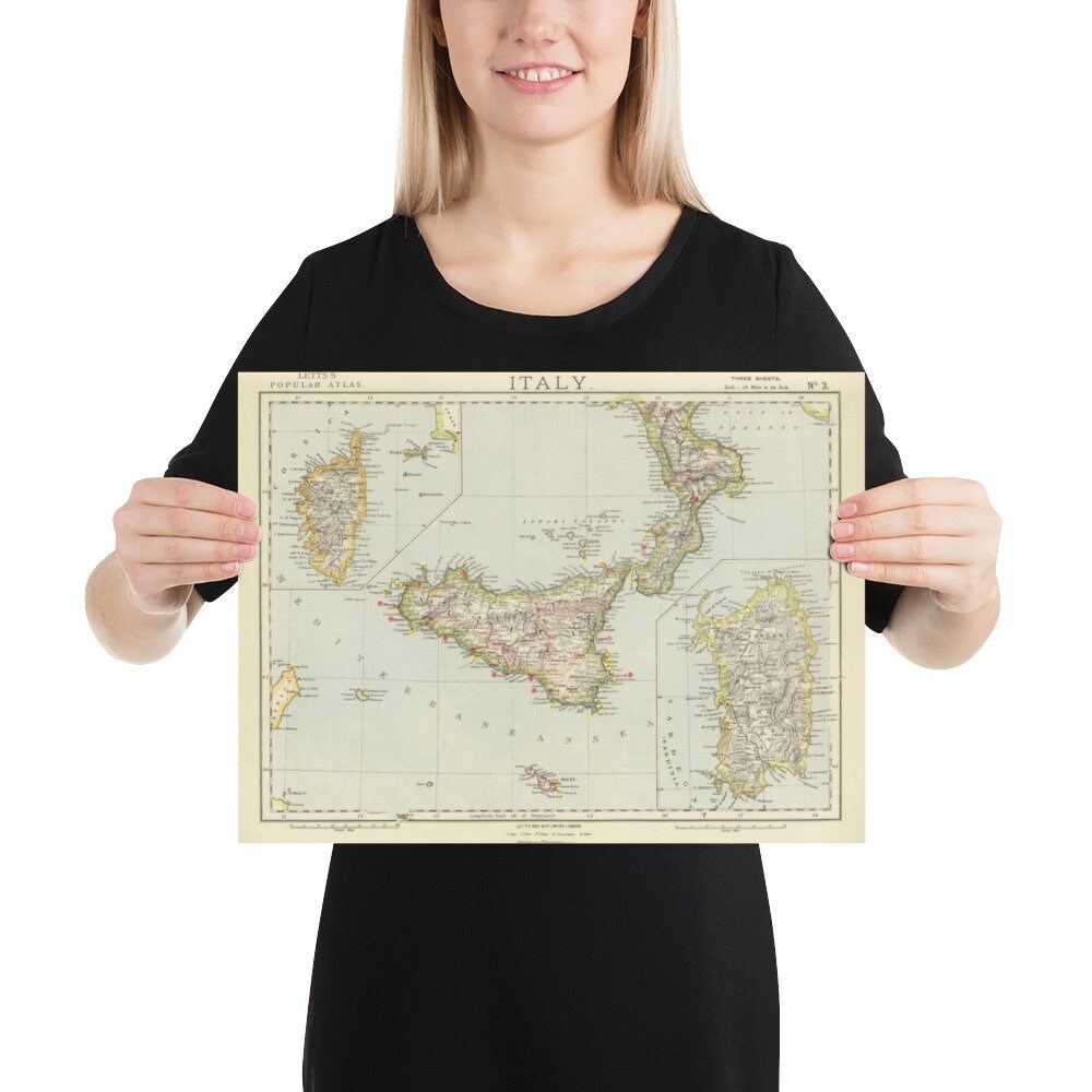 Old Sicily Italy Map 1883 Italian Historical Atlas Poster - Etsy
