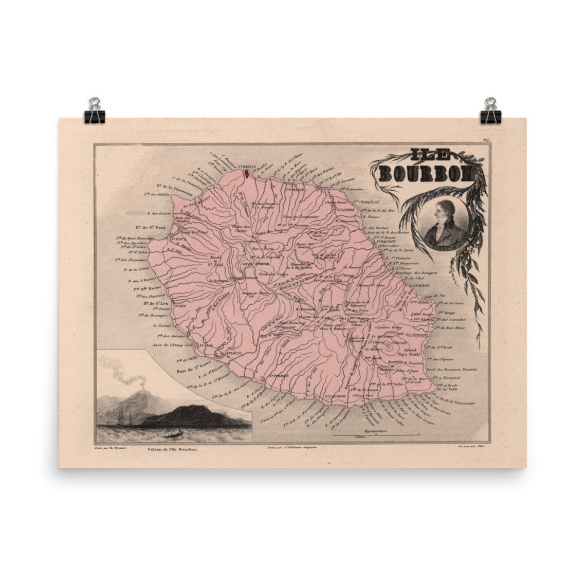Old Reunion Island Map 1869 Vintage Bourbon France Atlas | Etsy