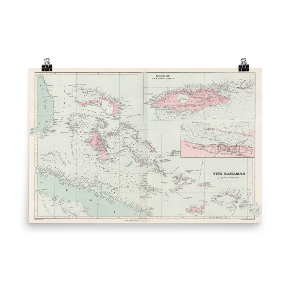 Old Bahamas Map (1904) Vintage Lucayan Archipelago Atlas Poster - Etsy