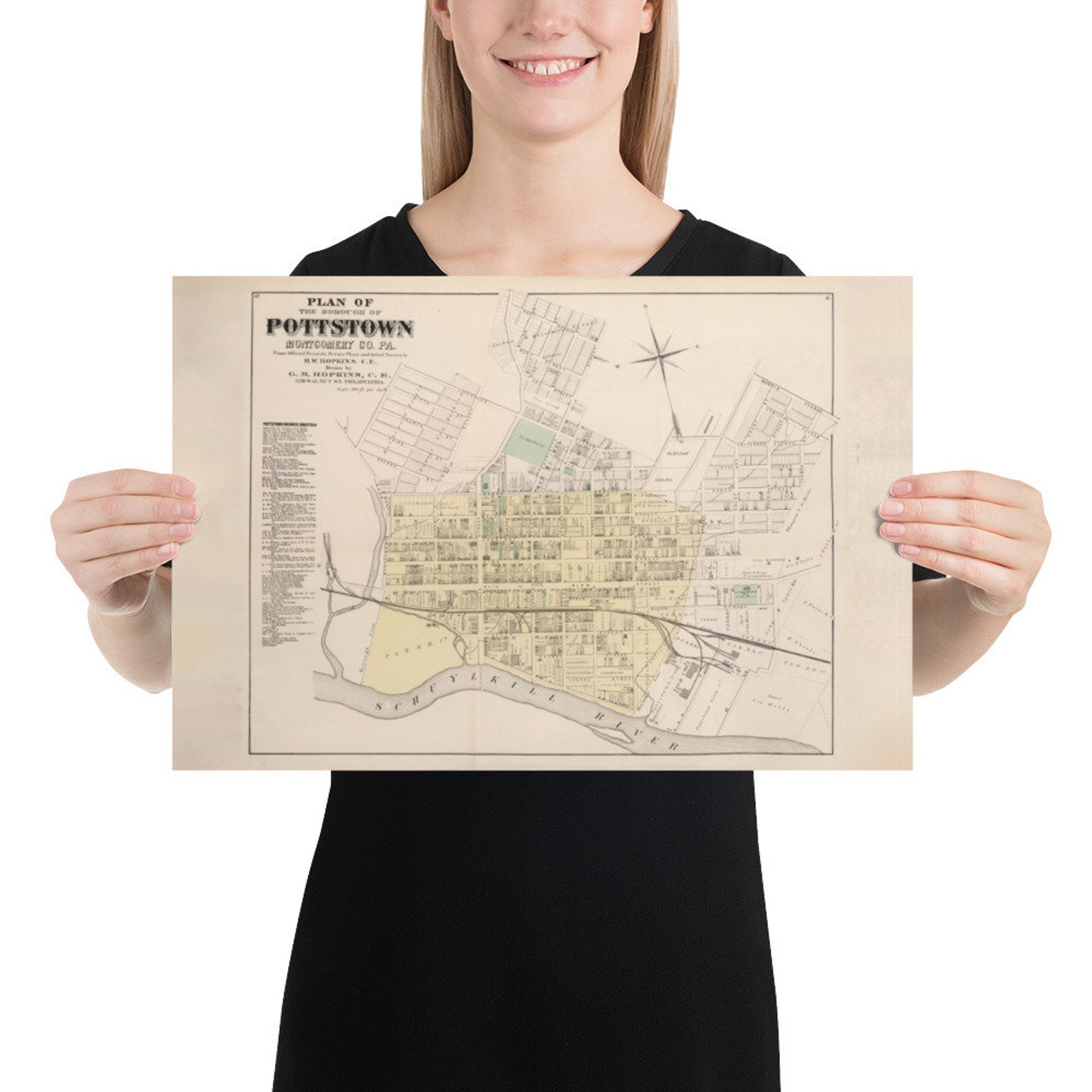 Old Pottstown PA Map 1871 Vintage Pennsylvania Borough & - Etsy