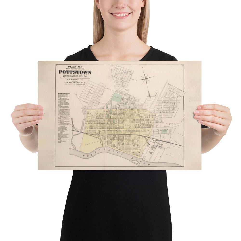 Old Pottstown PA Map 1871 Vintage Pennsylvania Borough & | Etsy