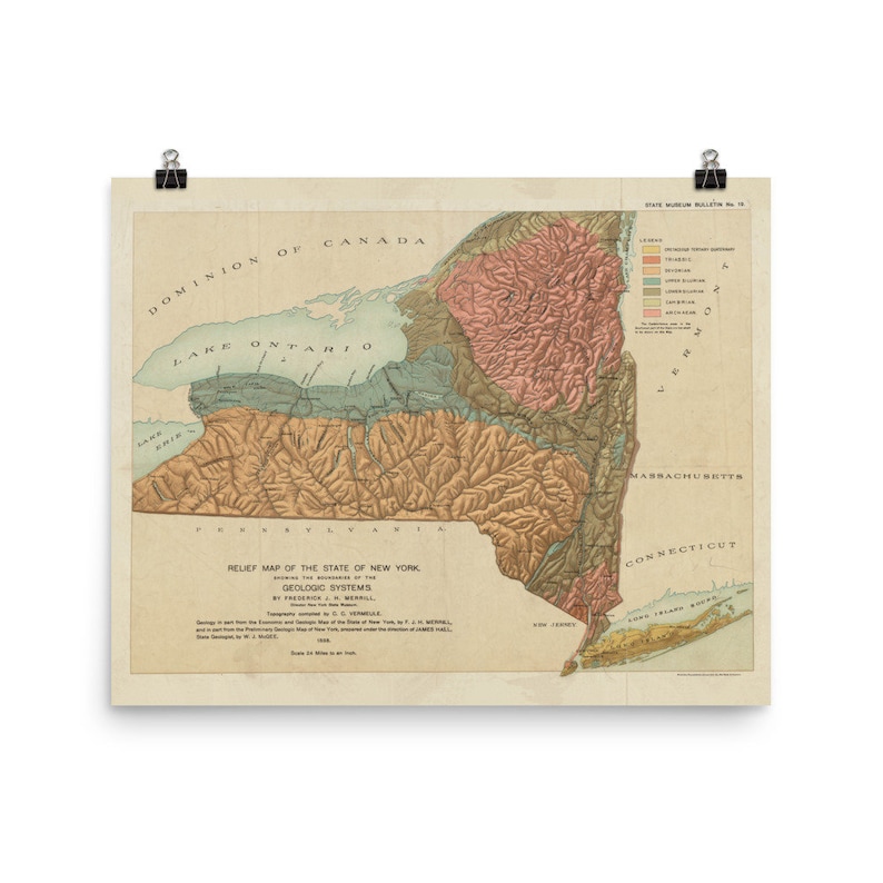 Geologic Map of New York State (1898) Old NY State Geology Atlas Poster ...