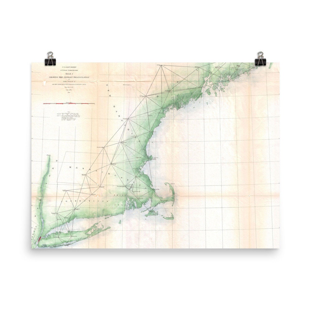Old New England Coast Map (1864) Vintage New Englander Nautical Atlas ...