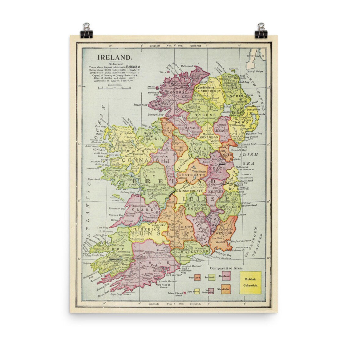 Old Ireland Map 1910 Vintage Colorful Counties Atlas Poster | Etsy