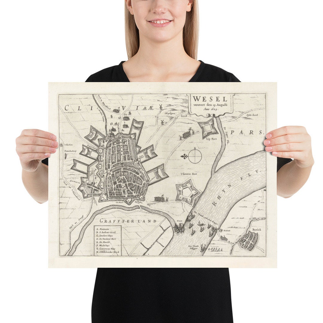 Old Wesel Germany Map (1629) Vintage North Rhine-westphalia City Atlas ...
