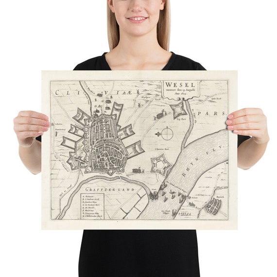 Old Wesel Germany Map 1629 Vintage North Rhine-Westphalia | Etsy