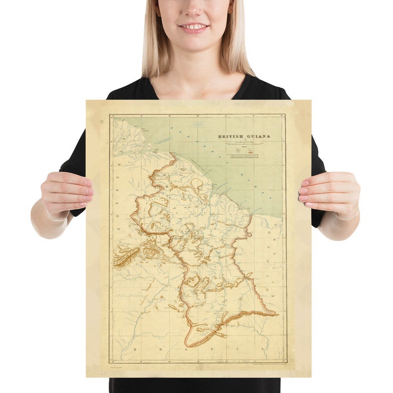 Old Guyana Map 1908 Vintage Guiana Atlas Poster | Etsy