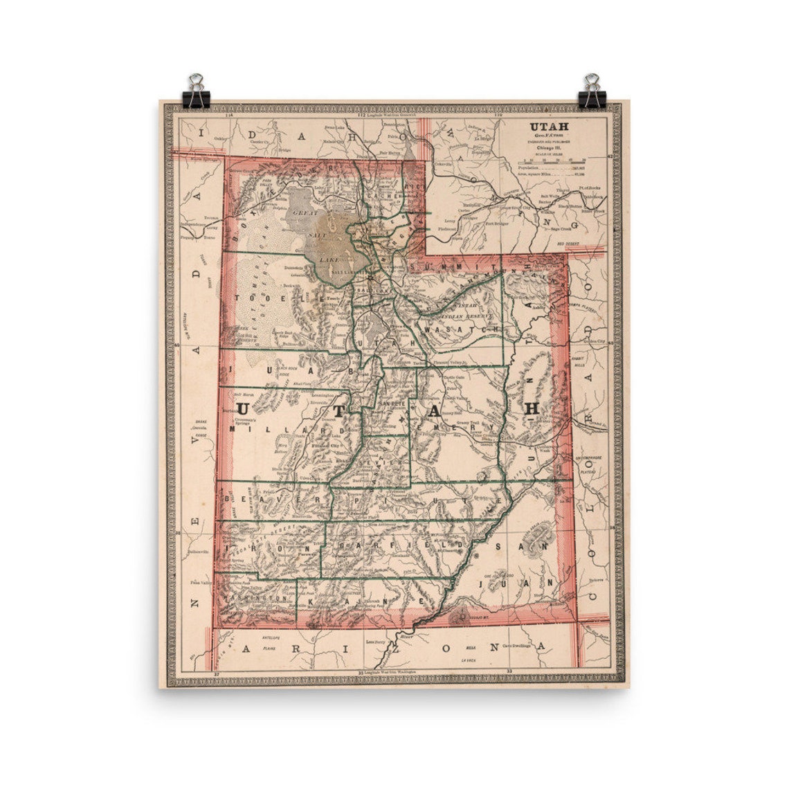 Old Utah State Map (1883) Vintage Beehive State Atlas Poster - Etsy