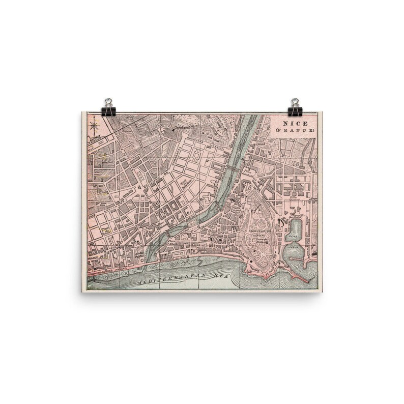 Vintage Nice France Map (1901) Old Nice La Belle French Riviera City ...