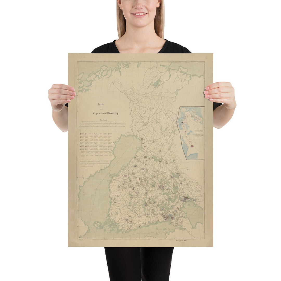 Old Finland Map (1900) Vintage Suomi & Finnish Family Names ...