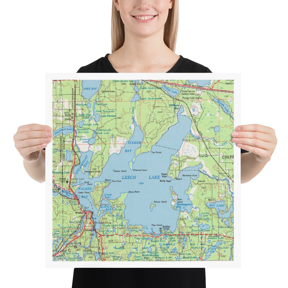 Old Leech Lake Minnesota Map 1954 Vintage Chippewa National - Etsy