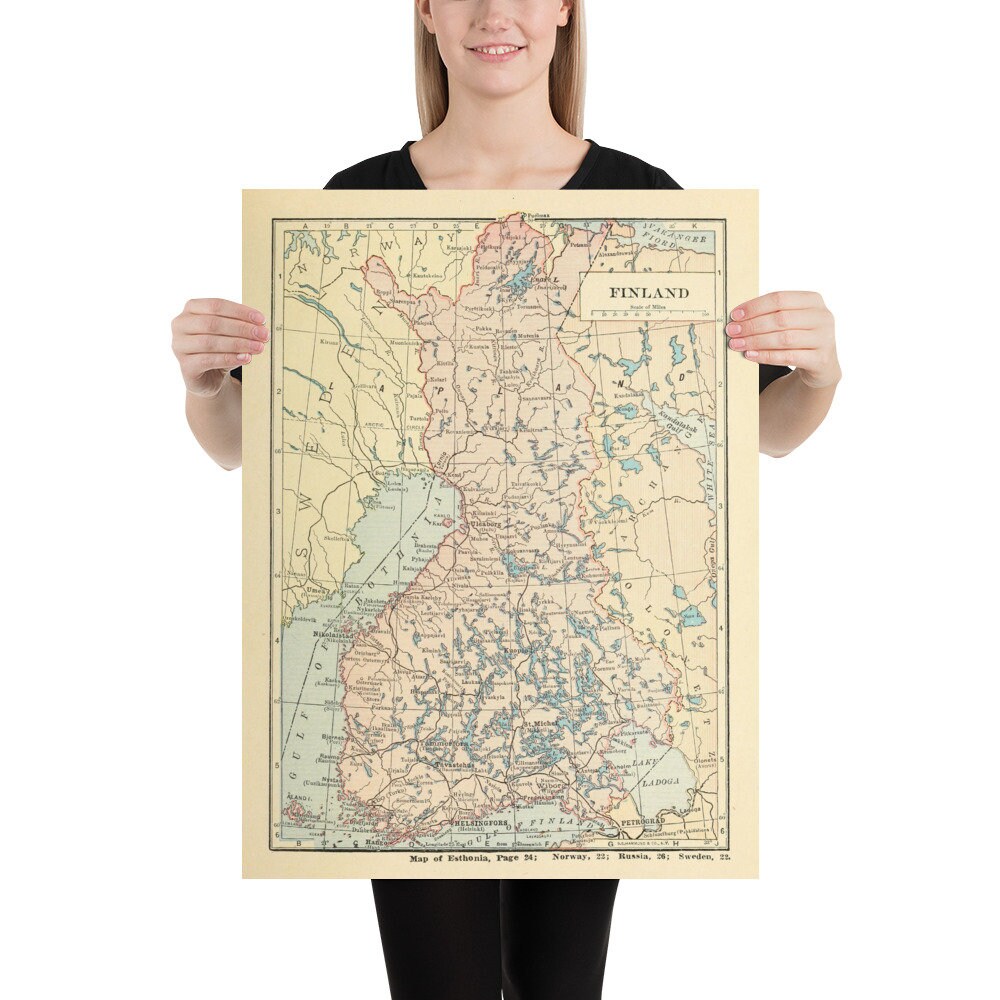 Old Finland Map 1923 Vintage Finnish Atlas Poster | Etsy