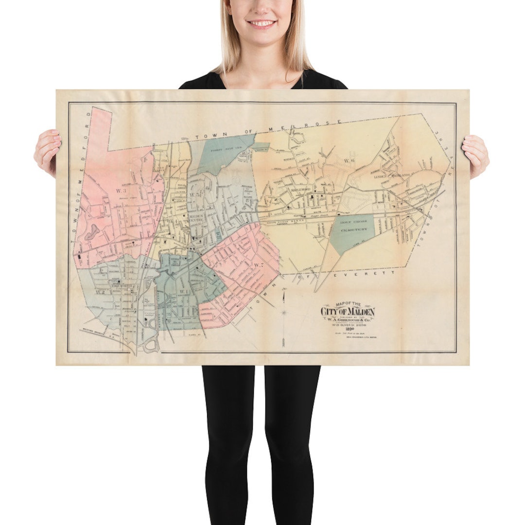 Old Malden MA Map (1890) Vintage Massachusetts City Atlas Poster - Etsy