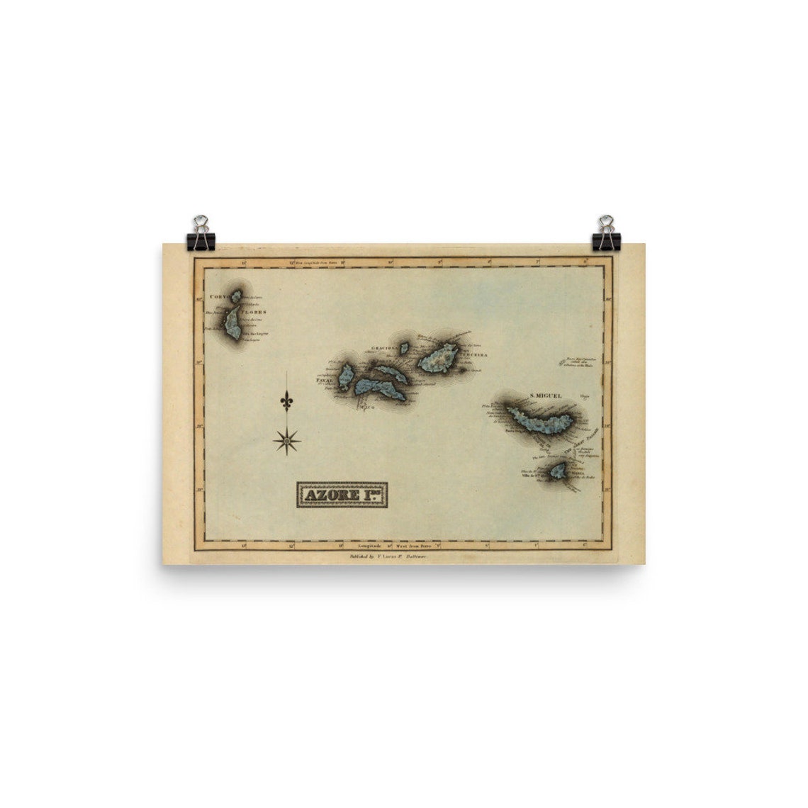 Old Azores Portugal Map 1823 Vintage Açores Islands Atlas - Etsy