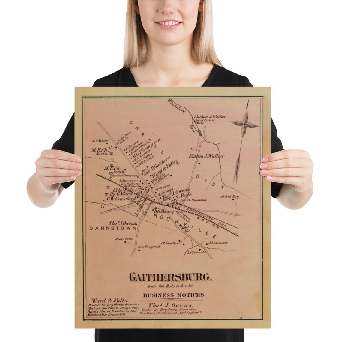Old Gaithersburg MD Map (1879) Vintage Gburg Maryland Atlas Poster - Etsy