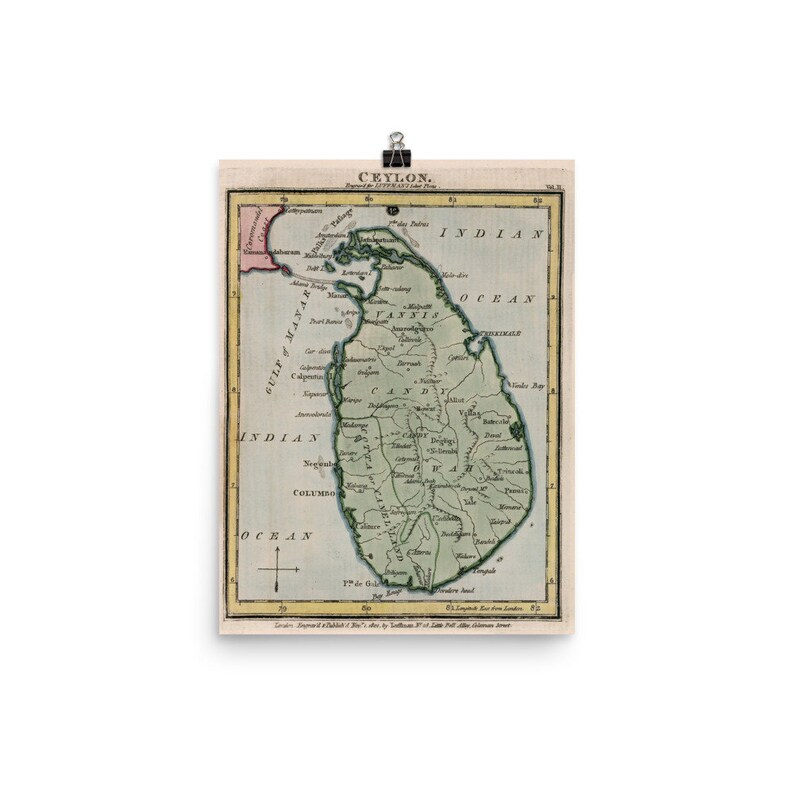 Old Sri Lanka Map 1801 Vintage Ceylon Island Atlas Poster | Etsy