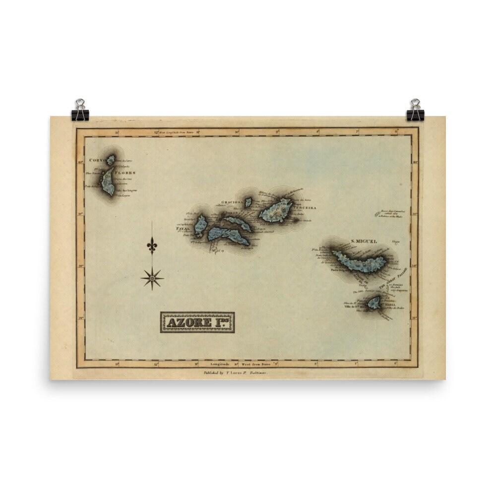 Old Azores Portugal Map 1823 Vintage Açores Islands Atlas - Etsy