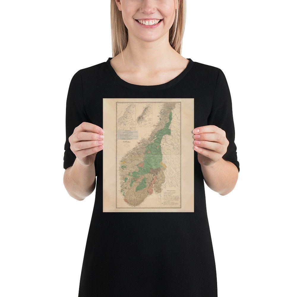 Vintage Norway Geology Map (1849) Old Norwegian Geological Atlas Poster ...