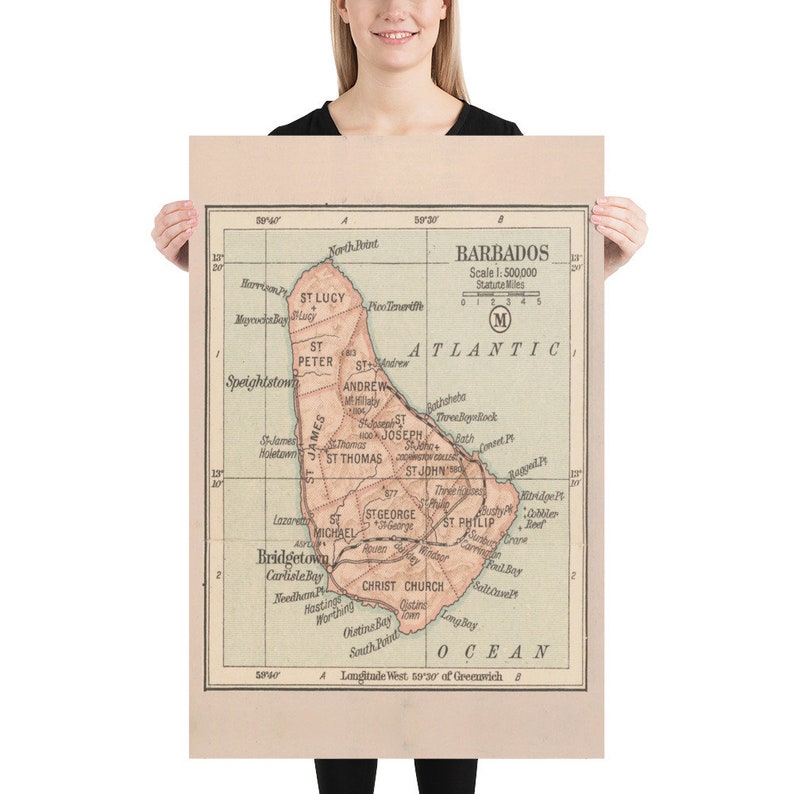 Old Barbados Map 1919 Vintage Bajan Island Atlas Poster - Etsy