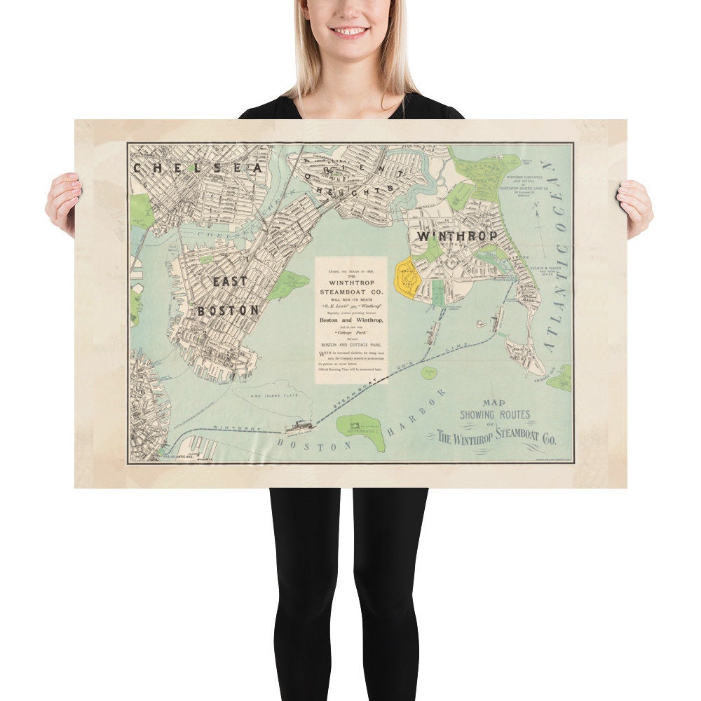 Old East Boston Winthrop & Chelsea MA Map 1896 Vintage | Etsy
