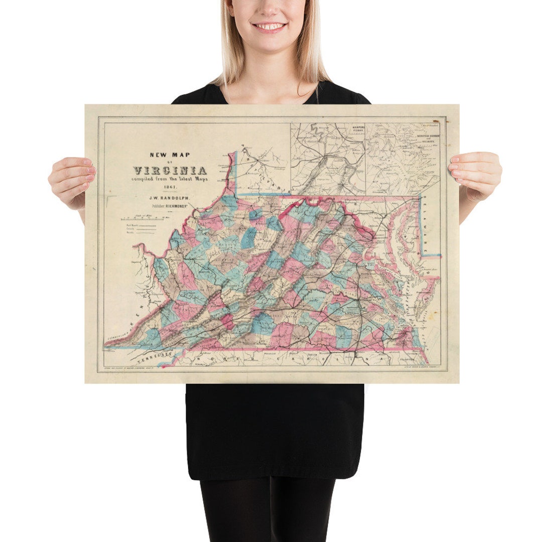 Old Virginia Map (1861) Vintage West VA & VA Atlas Poster - Etsy
