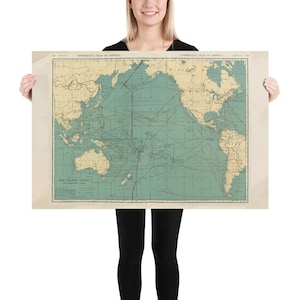 Old Pacific Ocean Map (1924) Vintage Nautical & Maritime Chart Poster ...