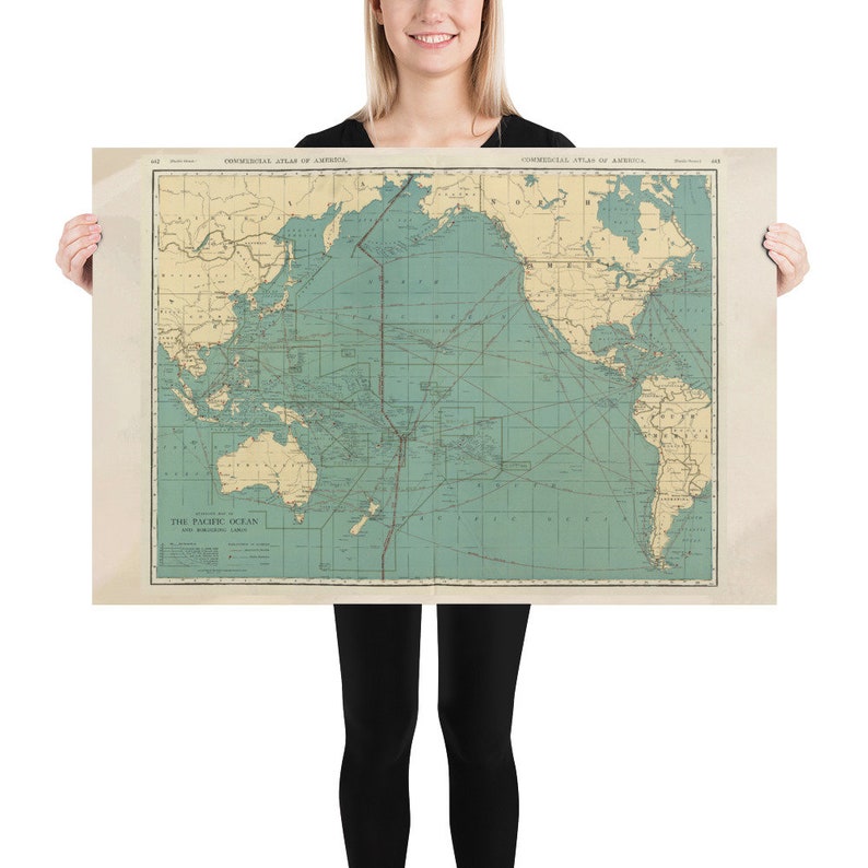 Old Pacific Ocean Map (1924) Vintage Nautical & Maritime Chart Poster ...
