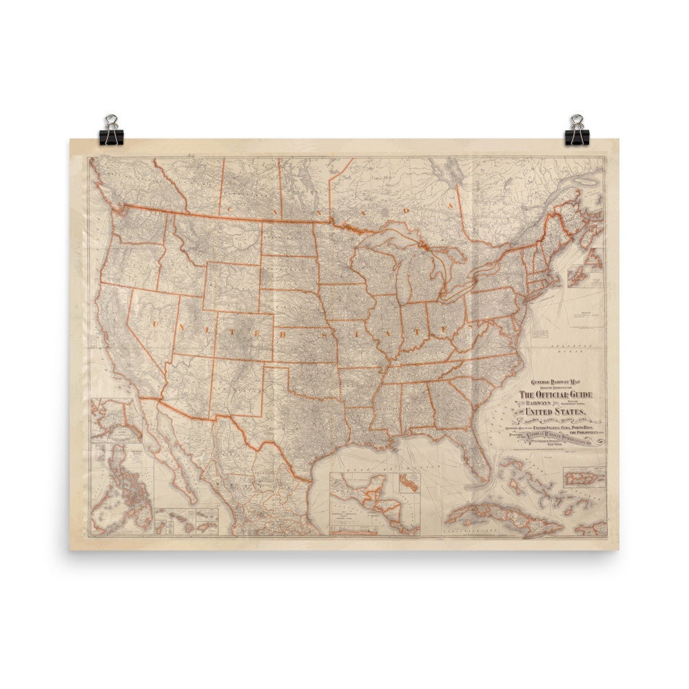 Complete US Railroad Map 1918 Old United States Railway - Etsy