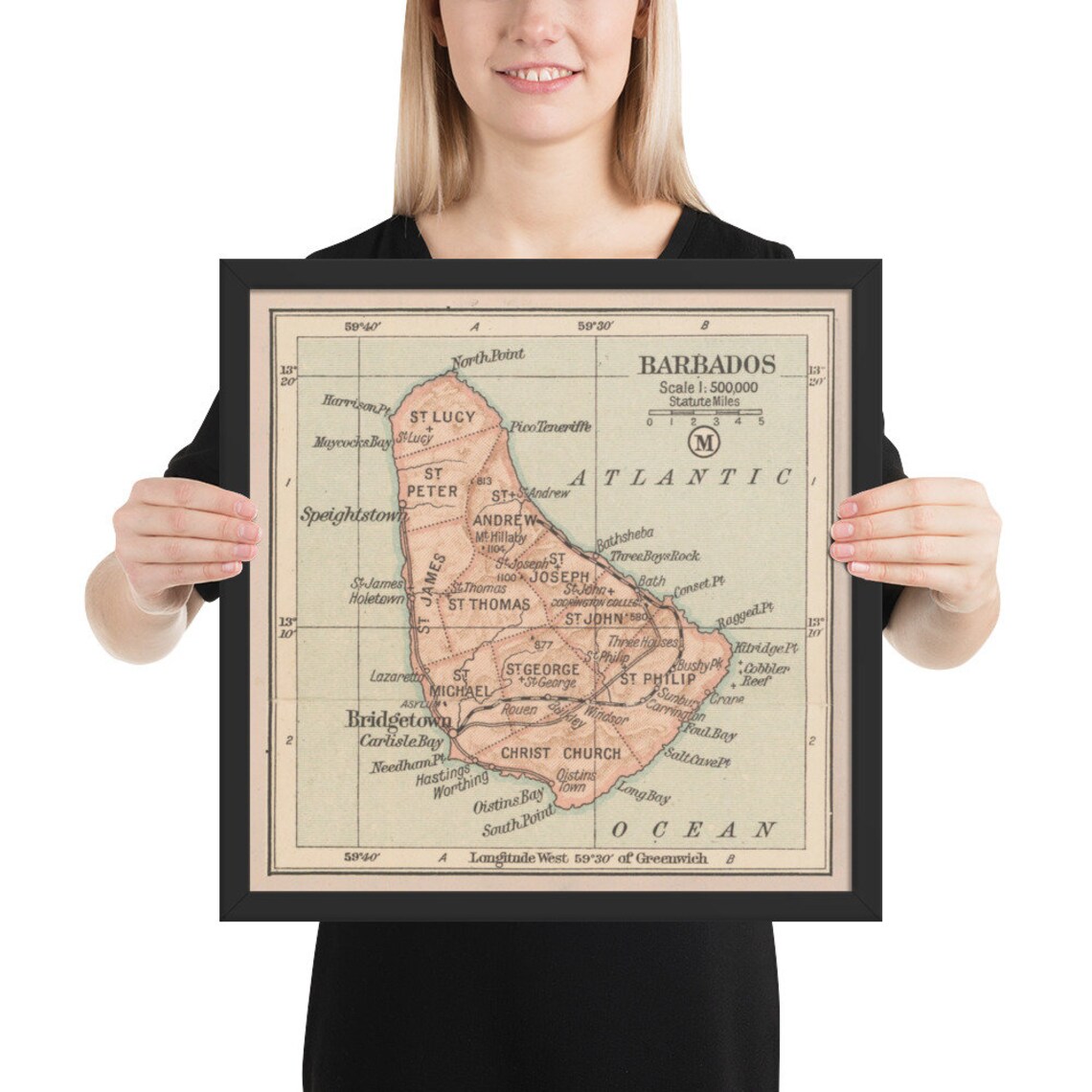 Old Barbados Map (1919) Vintage Barbadian Island Atlas Framed Poster - Etsy
