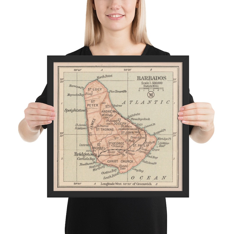 Old Barbados Map 1919 Vintage Barbadian Island Atlas Framed - Etsy