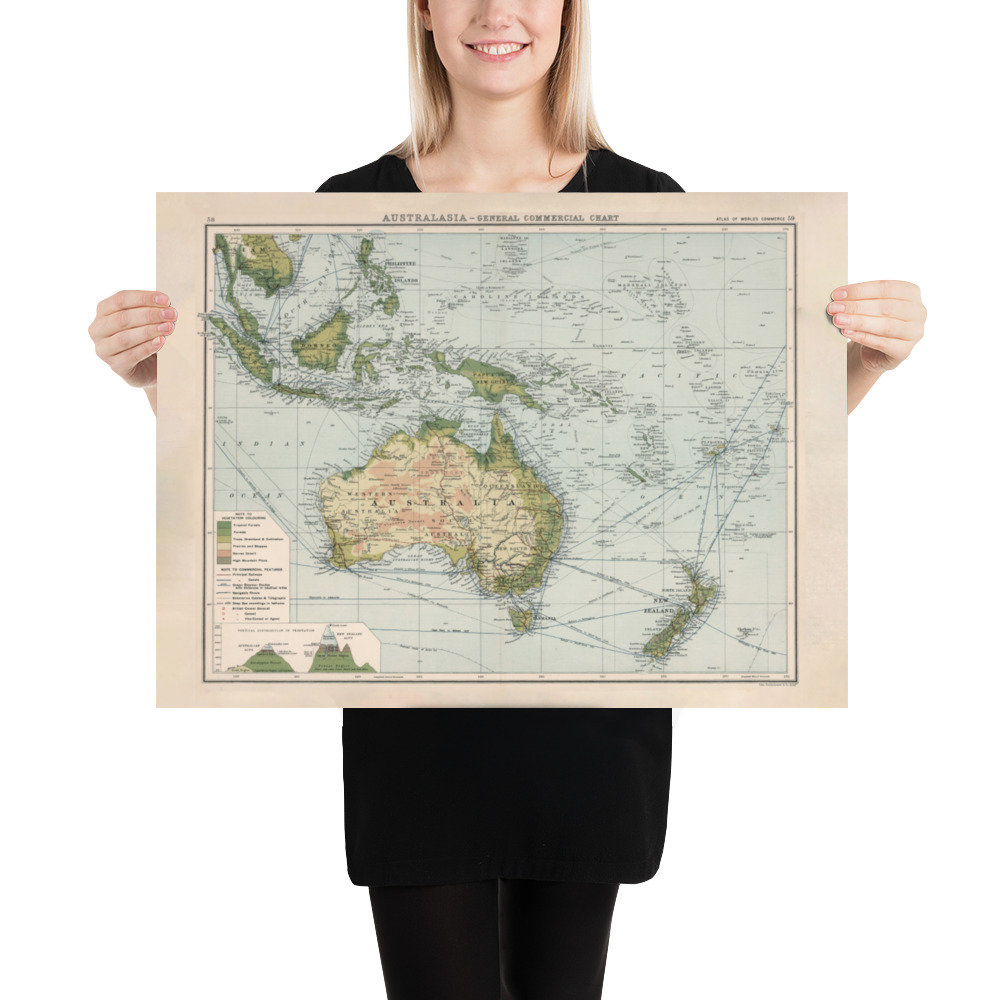 Old Australia Commercial Shipping Route Map 1907 Vintage | Etsy