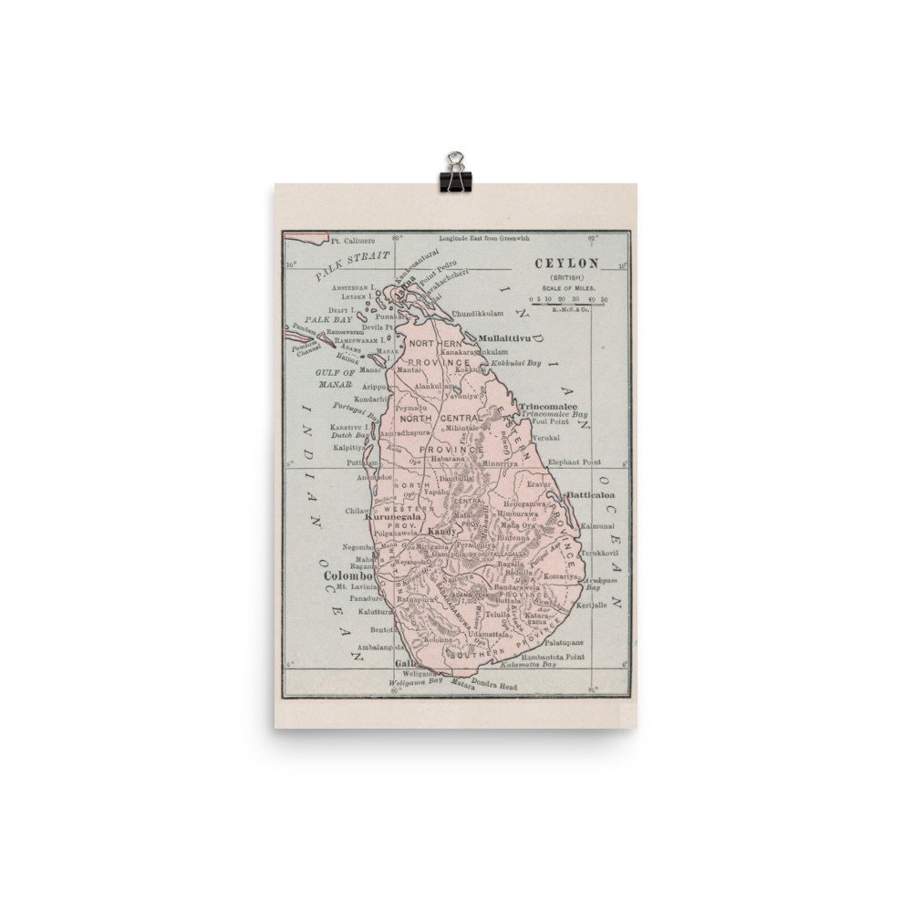 Old Sri Lanka Map 1912 Vintage Ceylon Island Atlas Poster - Etsy