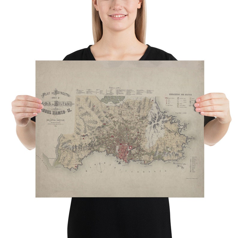 Vintage Beirut Lebanon Map 1876 Old Lebanese Capital City | Etsy