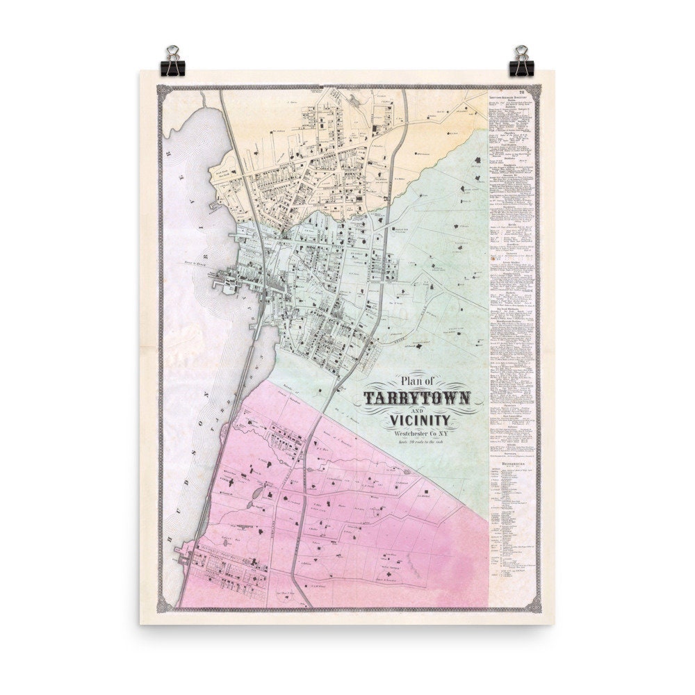 Tarrytown NY Map 1868 Old Sleepy Hollow Atlas Poster - Etsy