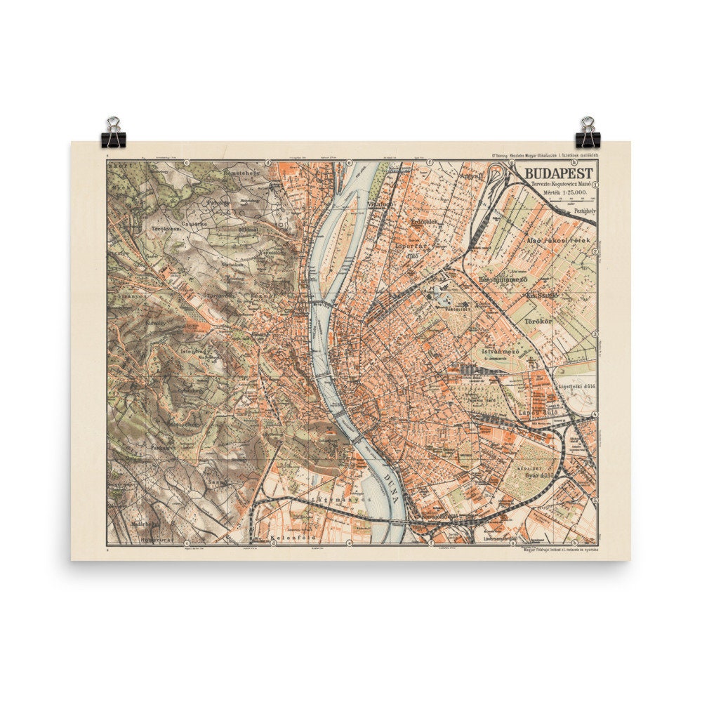 Old Budapest Hungary Map 1919 Vintage Hungarian Capital City - Etsy