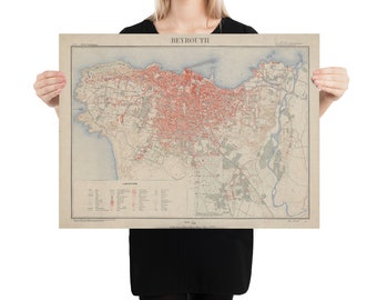 Vintage Beirut Lebanon Map 1876 Old Lebanese Capital City | Etsy